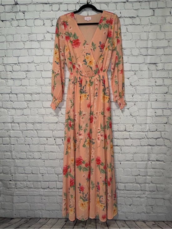 Pink Lily | Dresses | Pink Lily Peach Floral Wrapfront Maxi Dress ...